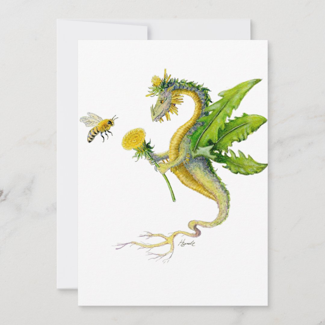 Dandelion Dragon & Bee - card | Zazzle
