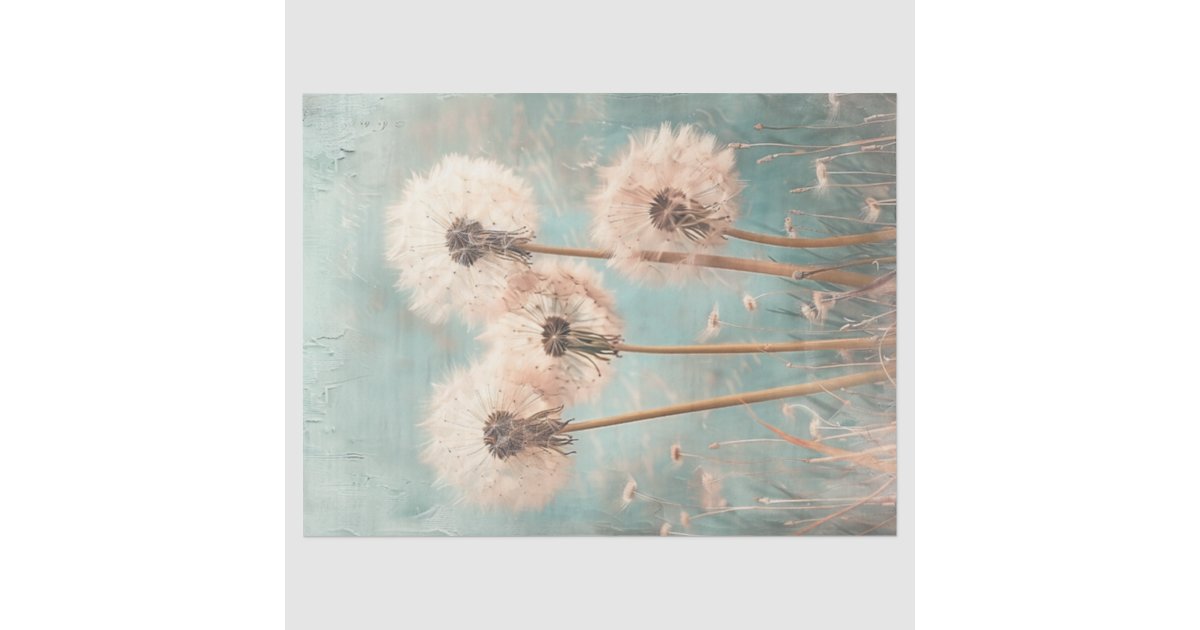 Dandelion Fluff on Light Blue Watercolor Decoupage Tissue Paper | Zazzle