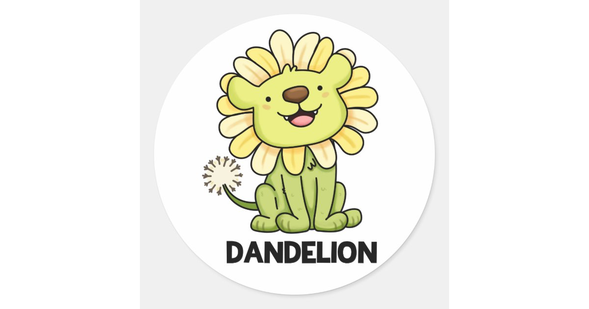 Dandelion Funny Lion Pun Classic Round Sticker | Zazzle