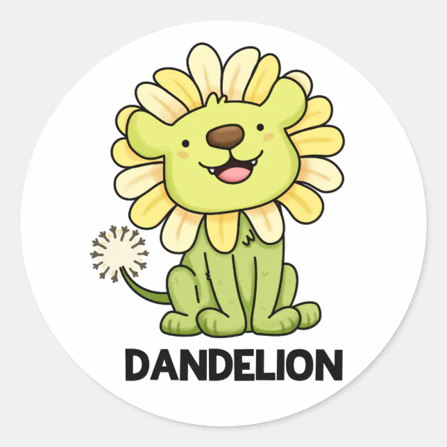 Dandelion Funny Lion Pun Classic Round Sticker | Zazzle