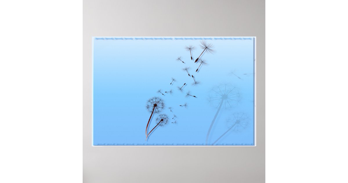 Dandelion on Baby Blue Posters | Zazzle