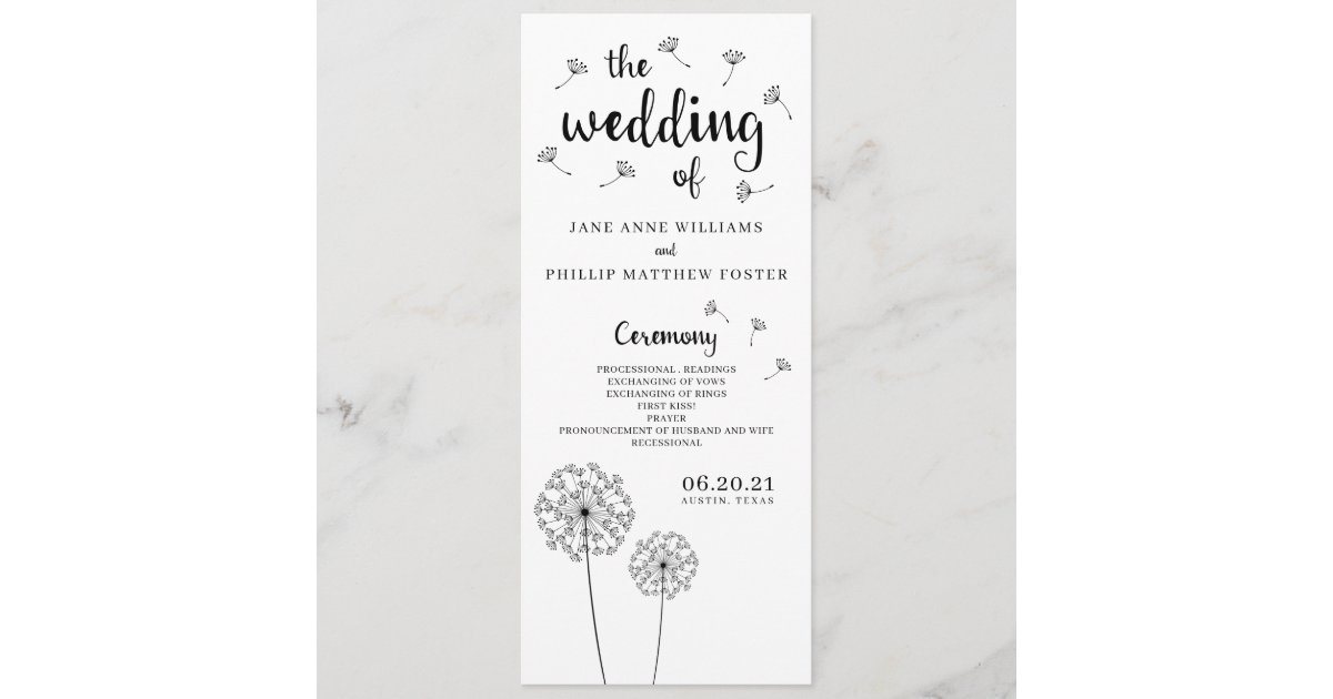 Dandelion Rustic Wedding Program | Zazzle