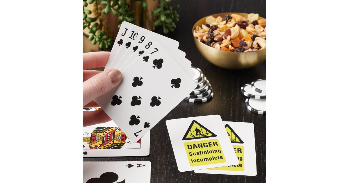 Danger Scaffolding Incomplete Site Warning Poker Cards | Zazzle