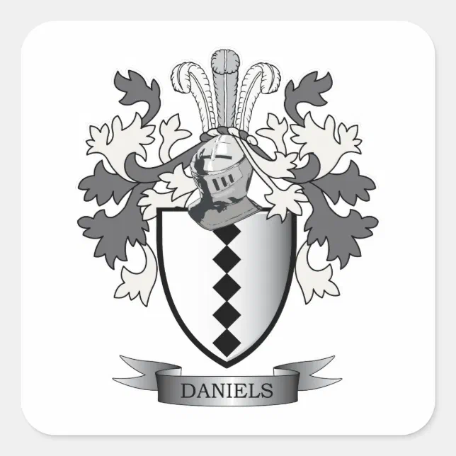 Daniels Family Crest Coat of Arms Square Sticker | Zazzle