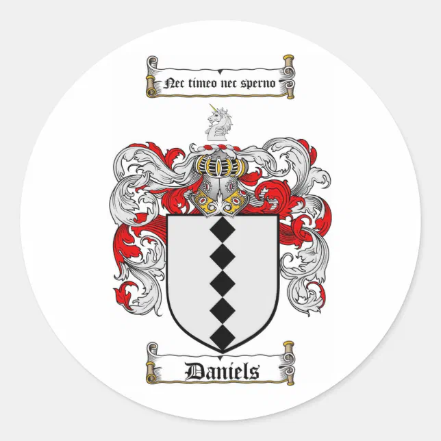 DANIELS FAMILY CREST - DANIELS COAT OF ARMS CLASSIC ROUND STICKER | Zazzle