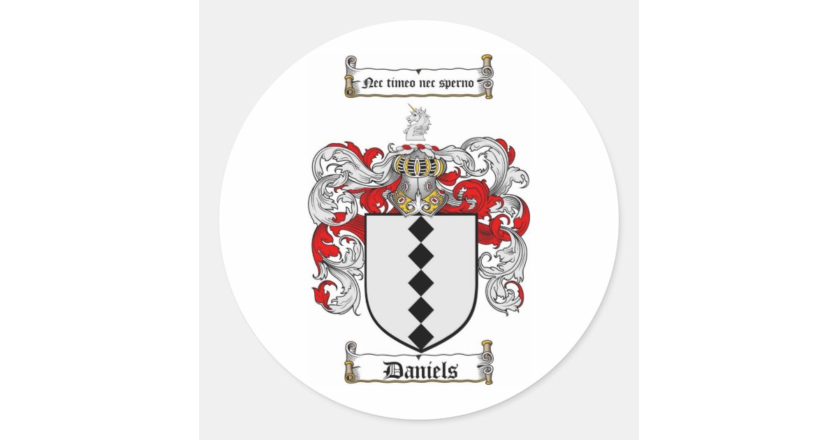 DANIELS FAMILY CREST - DANIELS COAT OF ARMS CLASSIC ROUND STICKER | Zazzle