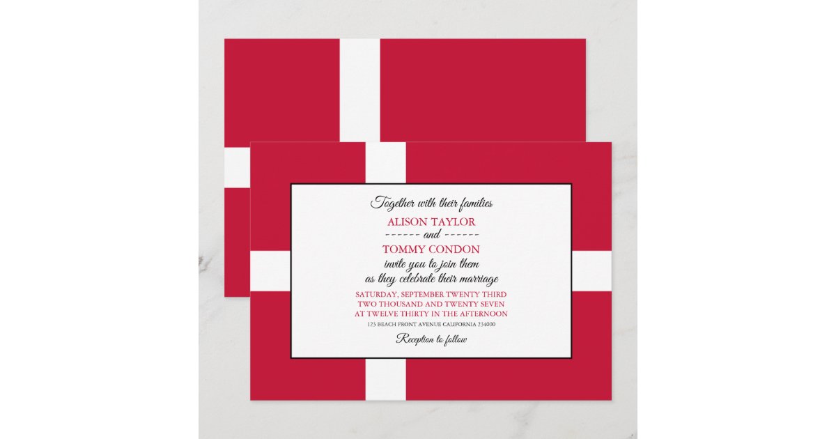 Danish Flag, Flag of Denmark Wedding Invitation | Zazzle