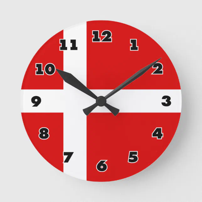 Danish flag of Denmark custom round wall clock | Zazzle