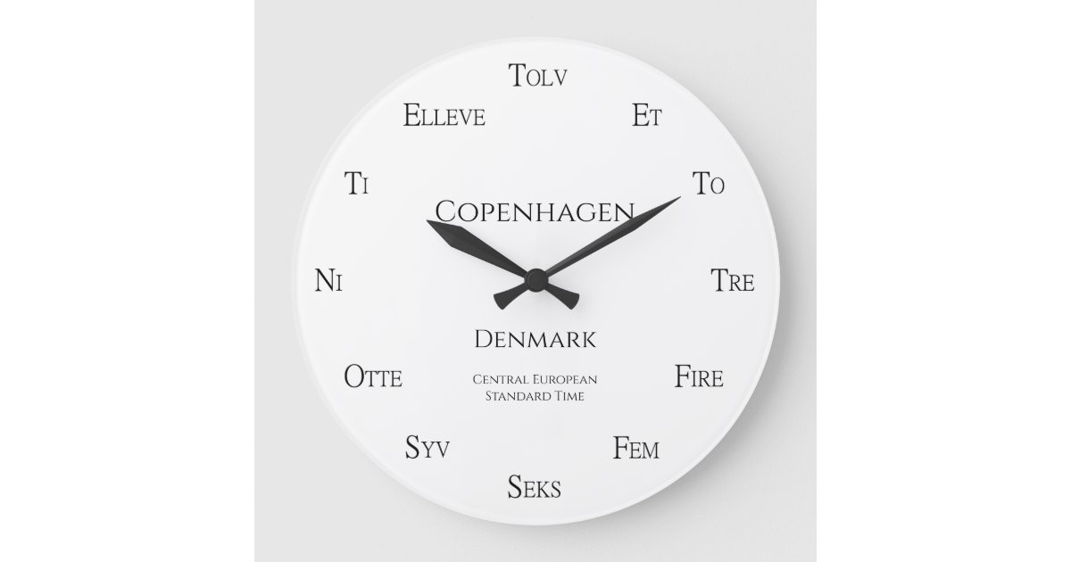 Danish Numbers Personalized City Country Time Zone Large Clock | Zazzle