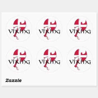 Danish Viking Denmark flag Axe Classic Round Sticker | Zazzle