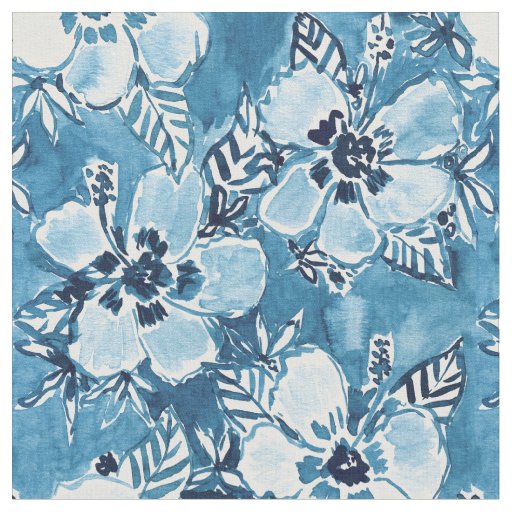 DANK DUDETTE Navy Tropical Hibiscus Pattern Fabric | Zazzle