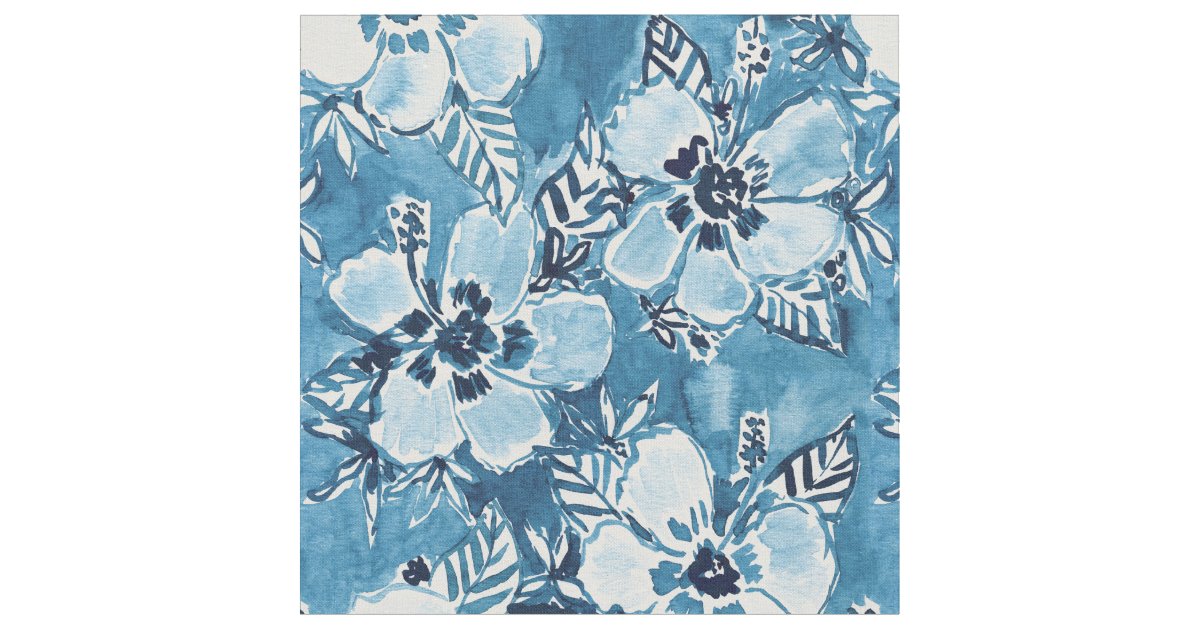 DANK DUDETTE Navy Tropical Hibiscus Pattern Fabric | Zazzle