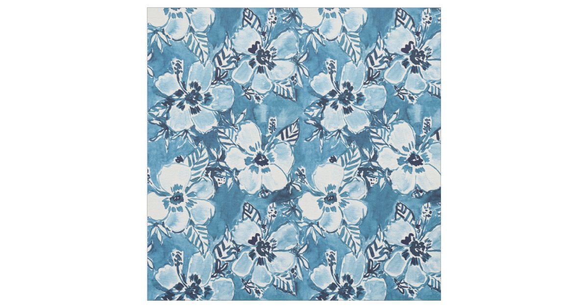 DANK DUDETTE Navy Tropical Hibiscus Pattern Fabric | Zazzle