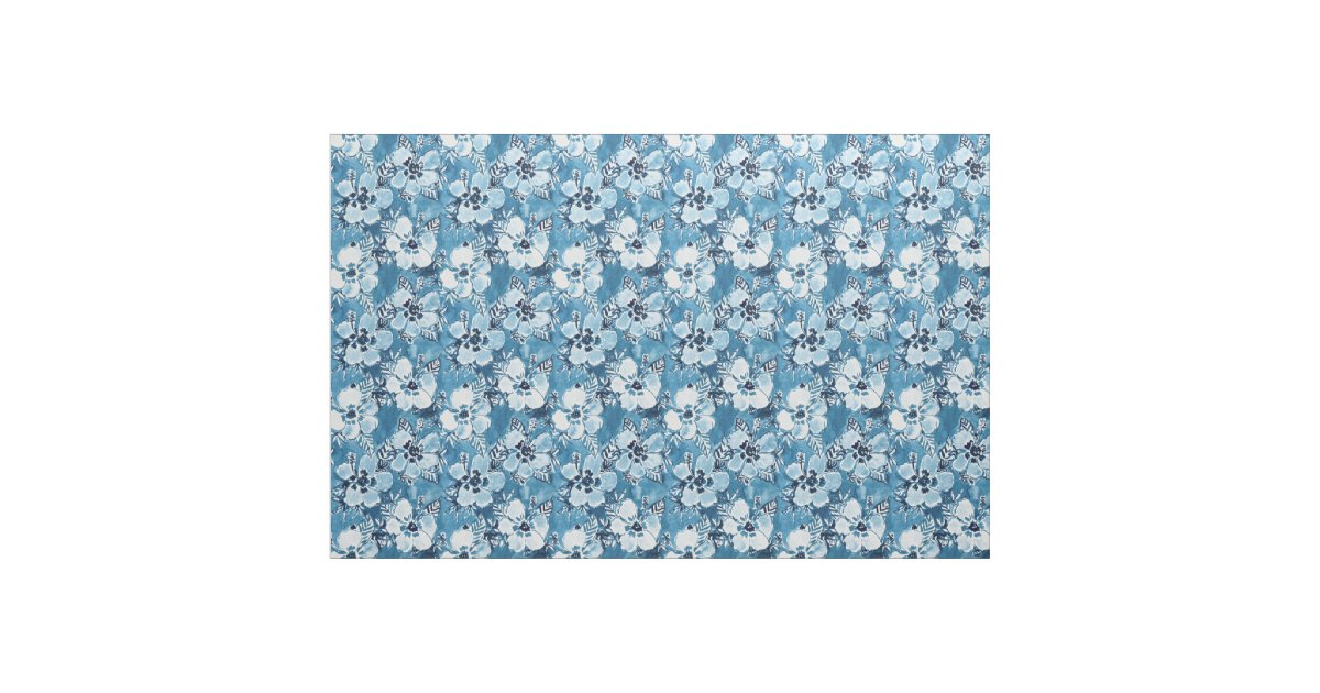 DANK DUDETTE Navy Tropical Hibiscus Pattern Fabric | Zazzle
