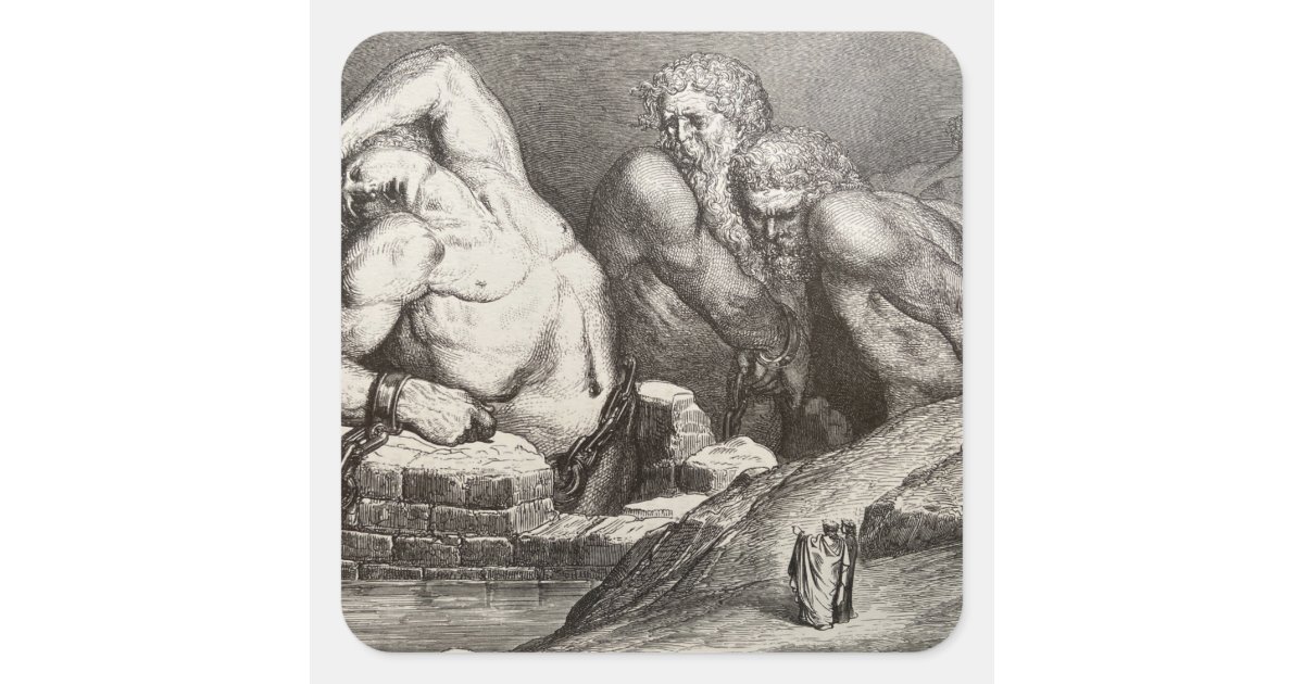 Dante & Virgil see the Giants in Inferno Square Sticker | Zazzle