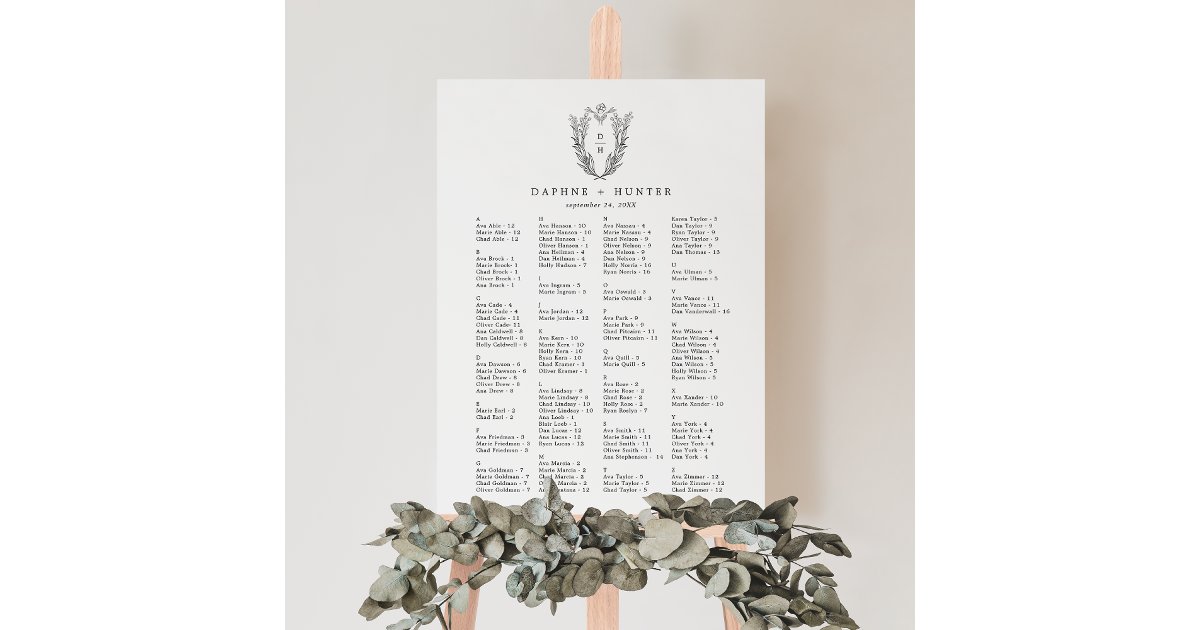 DAPHNE Black White Floral Wedding Seating Chart Foam Board | Zazzle