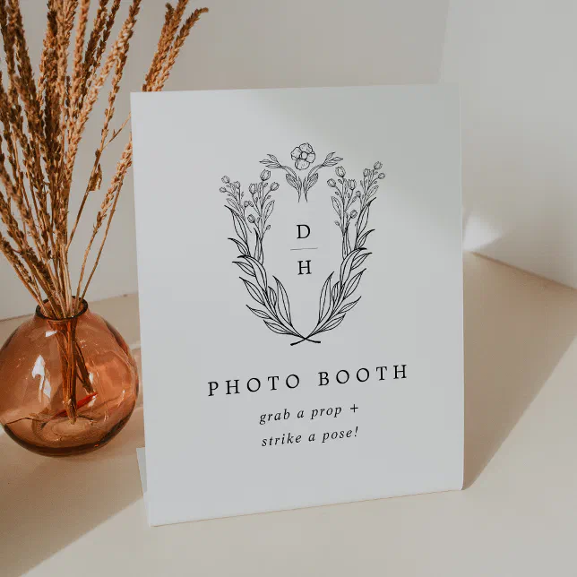 DAPHNE Black White Monogram Wedding Photo Booth Pedestal Sign | Zazzle
