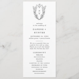 DAPHNE Greenery Black White Crest Monogram Wedding Program | Zazzle