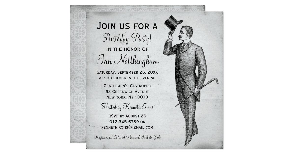 Dapper Gentleman's Birthday Party Invitations | Zazzle.com