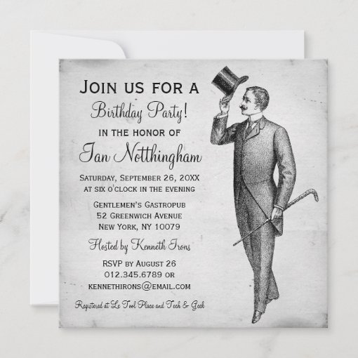 Dapper Gentleman's Birthday Party Invitations | Zazzle