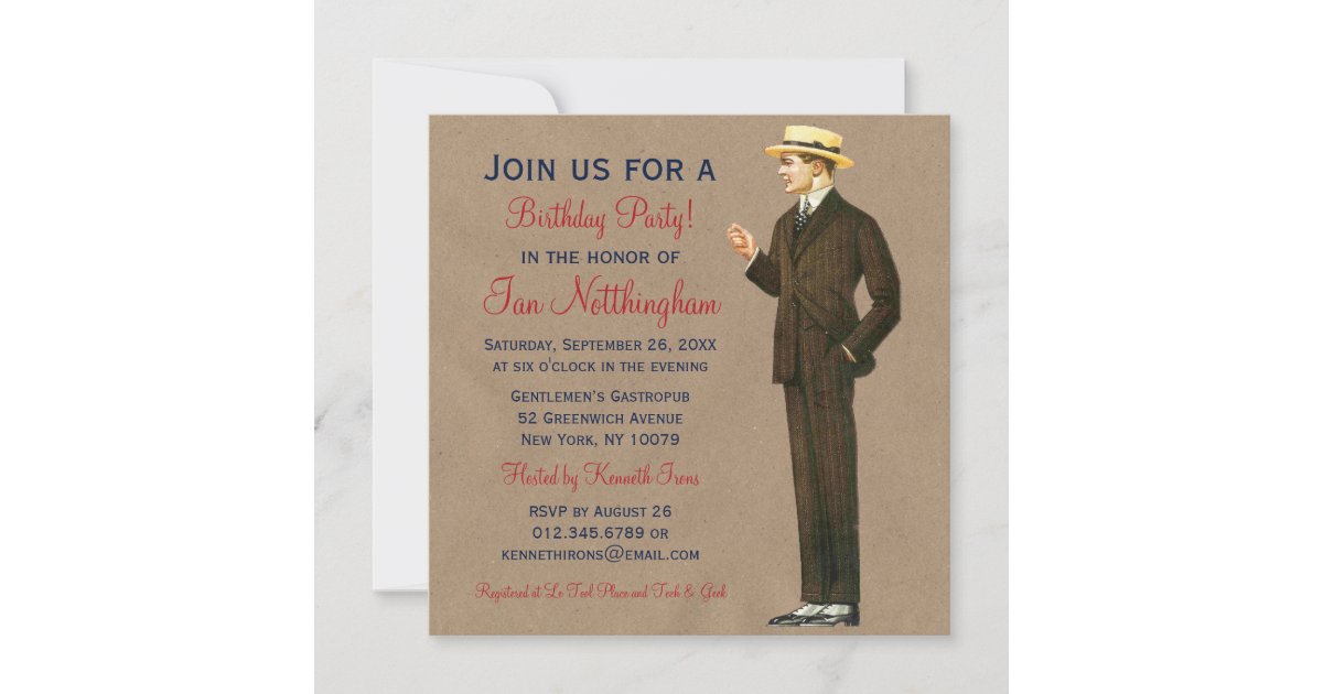 Dapper Gentleman's Birthday Party Invitations | Zazzle