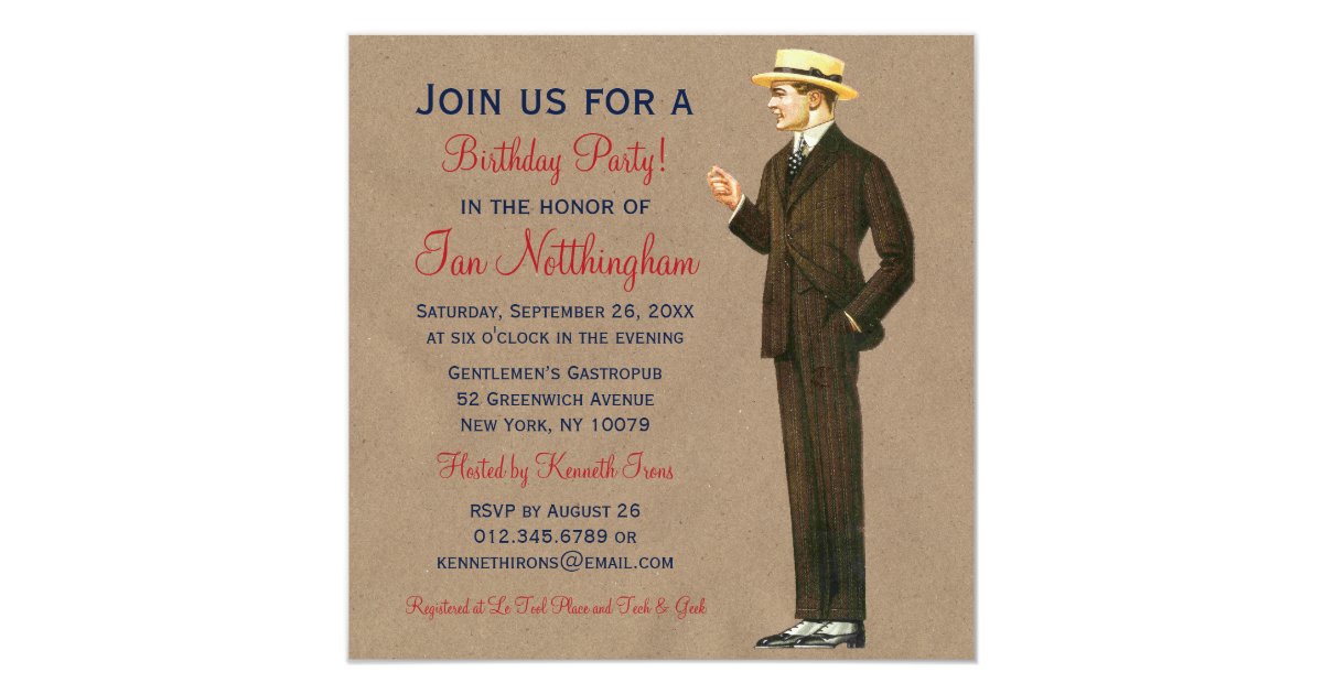 Dapper Gentleman's Birthday Party Invitations | Zazzle.com