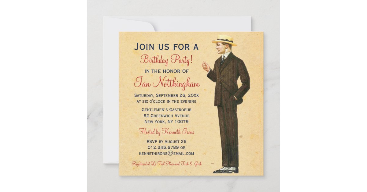 Dapper Gentleman's Birthday Party Invitations | Zazzle