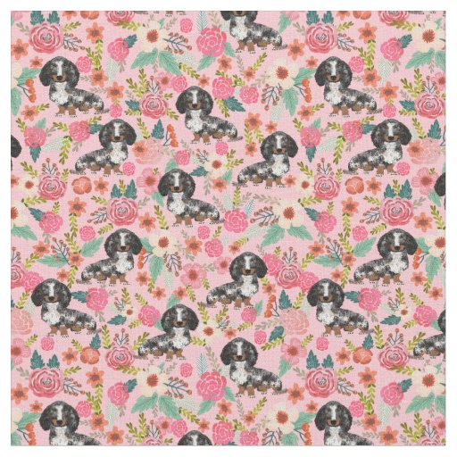 Dapple Dachshund vintage florals pink Fabric | Zazzle