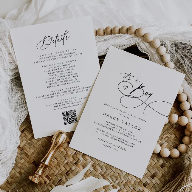 DARCY Classic Black White It's A Boy Baby Shower Invitation | Zazzle