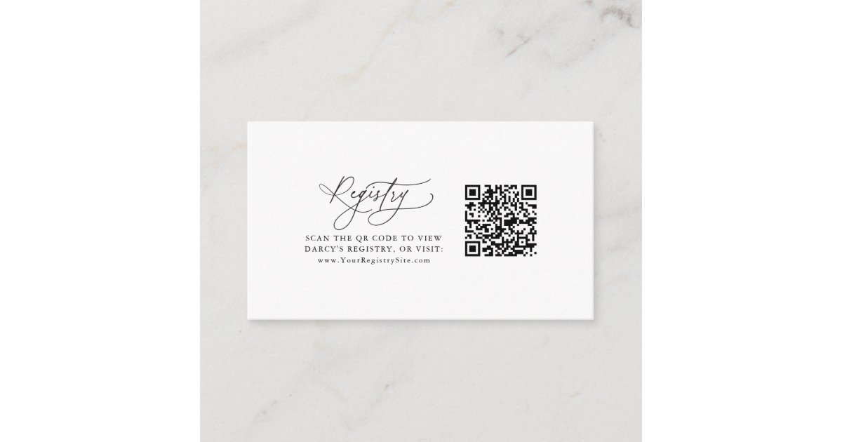 DARCY Simple Black White QR Code Gift Registry Enclosure Card | Zazzle