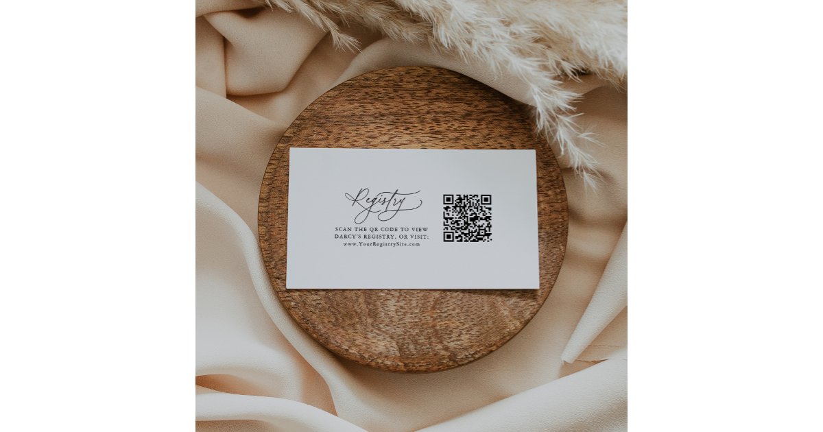 DARCY Simple Black White QR Code Gift Registry Enclosure Card | Zazzle
