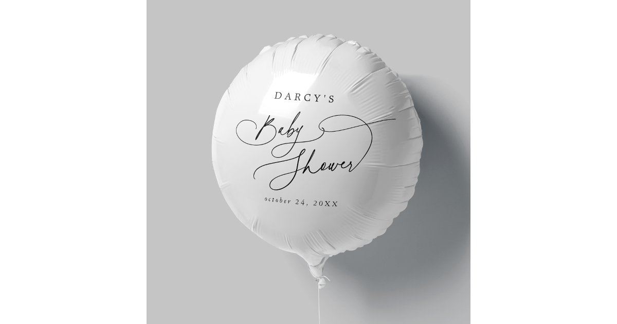DARCY Simple Calligraphy Black White Baby Shower Balloon | Zazzle