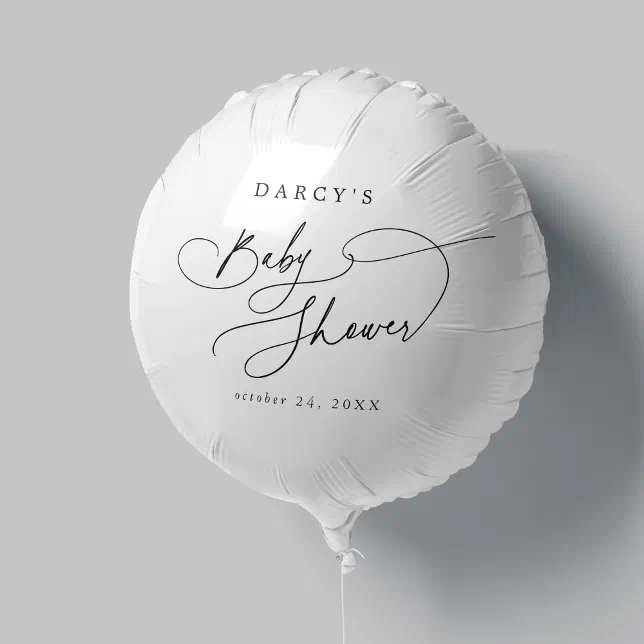 DARCY Simple Calligraphy Black White Baby Shower Balloon | Zazzle