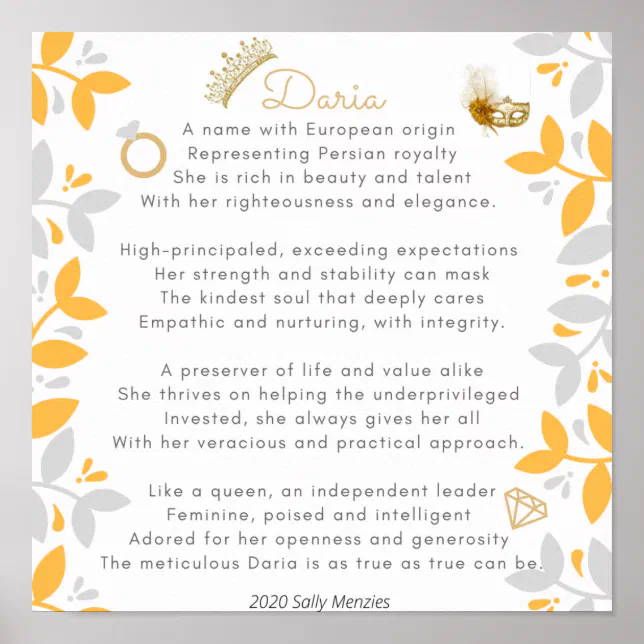 "Daria" Name Poem Poster | Zazzle