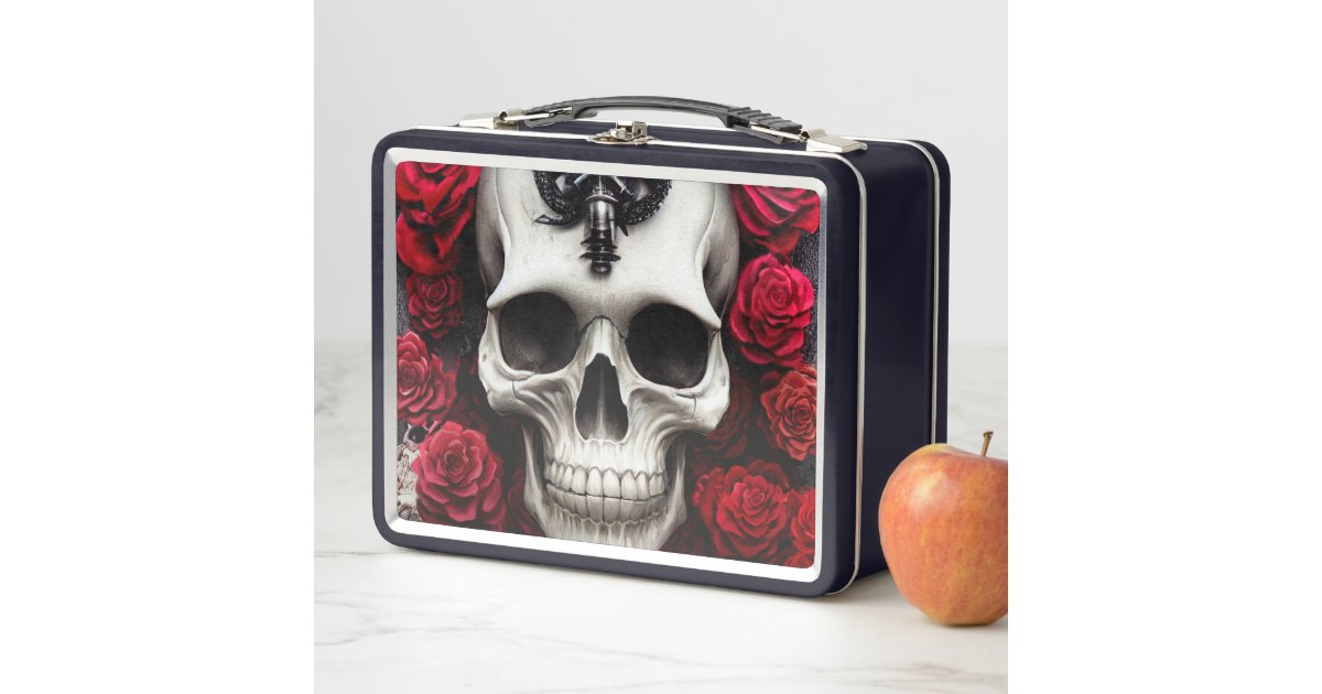 Dark and Gothic Skull and Roses Metal Lunch Box | Zazzle