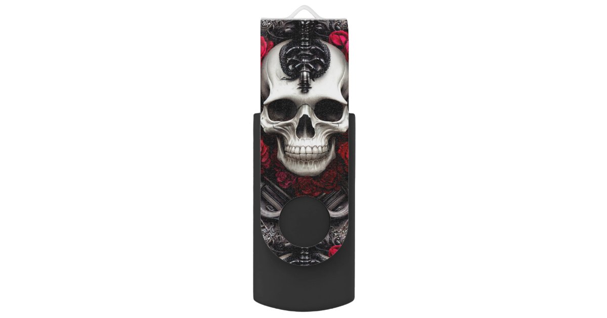 Dark and Gothic Skull and Roses Murial Notebook Flash Drive | Zazzle