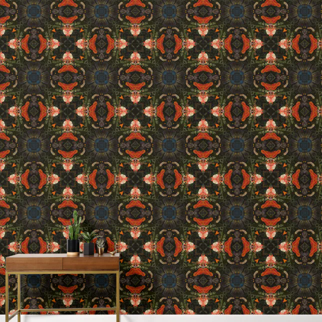 Dark and Moody Art Deco Botanical Pattern Wallpaper | Zazzle