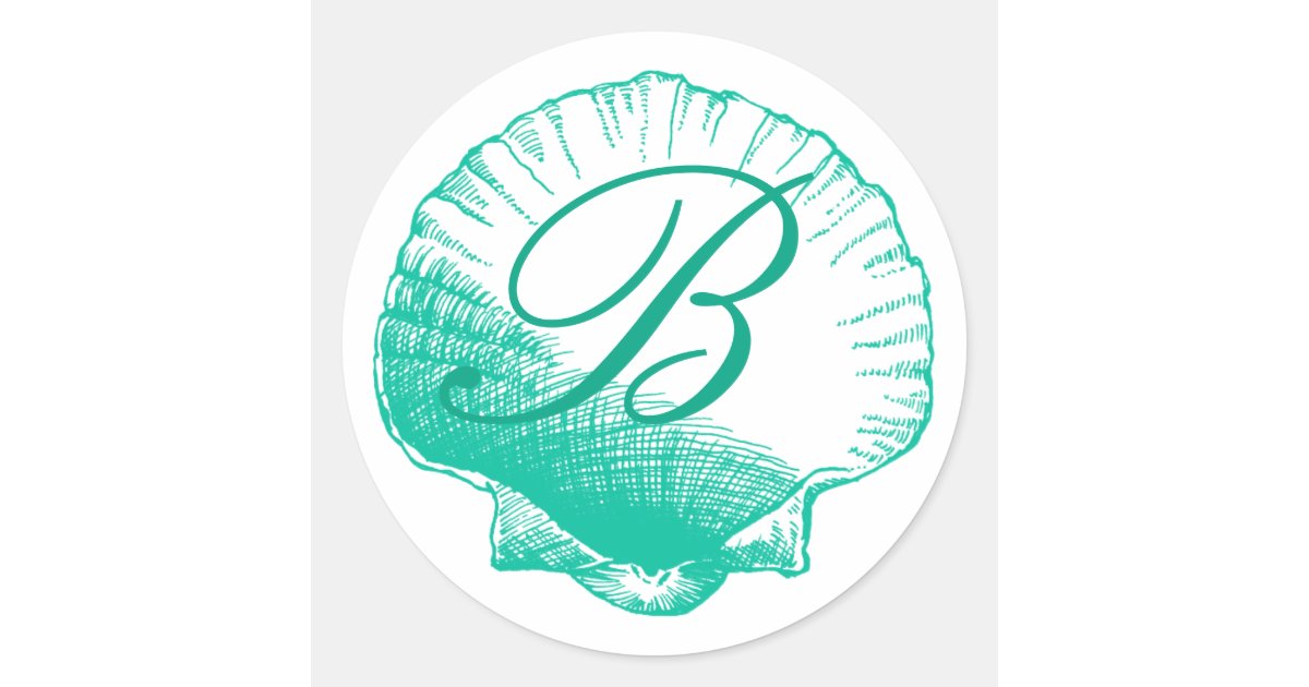 Dark Aqua Monogrammed Sea Shell Sticker | Zazzle
