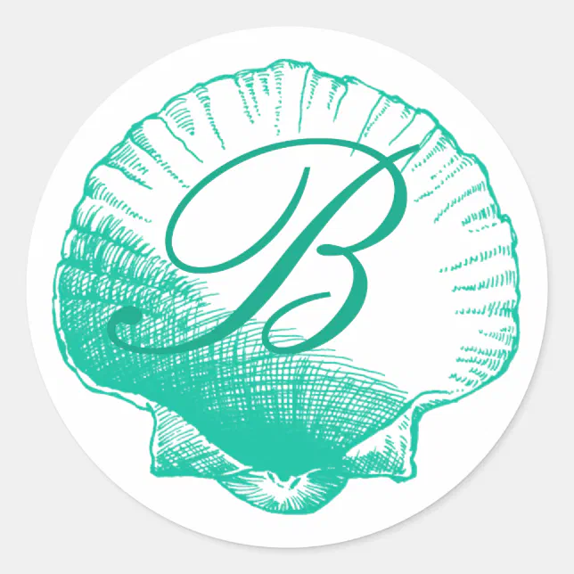 Dark Aqua Monogrammed Sea Shell Sticker | Zazzle