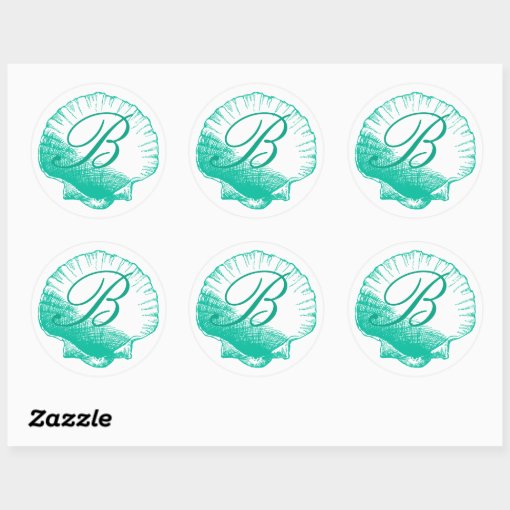 Dark Aqua Monogrammed Sea Shell Sticker | Zazzle