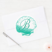 Dark Aqua Monogrammed Sea Shell Sticker | Zazzle