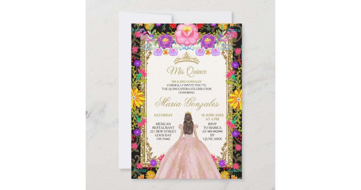 Dark Background Blush Pink Dess Mexican Birthday Invitation | Zazzle