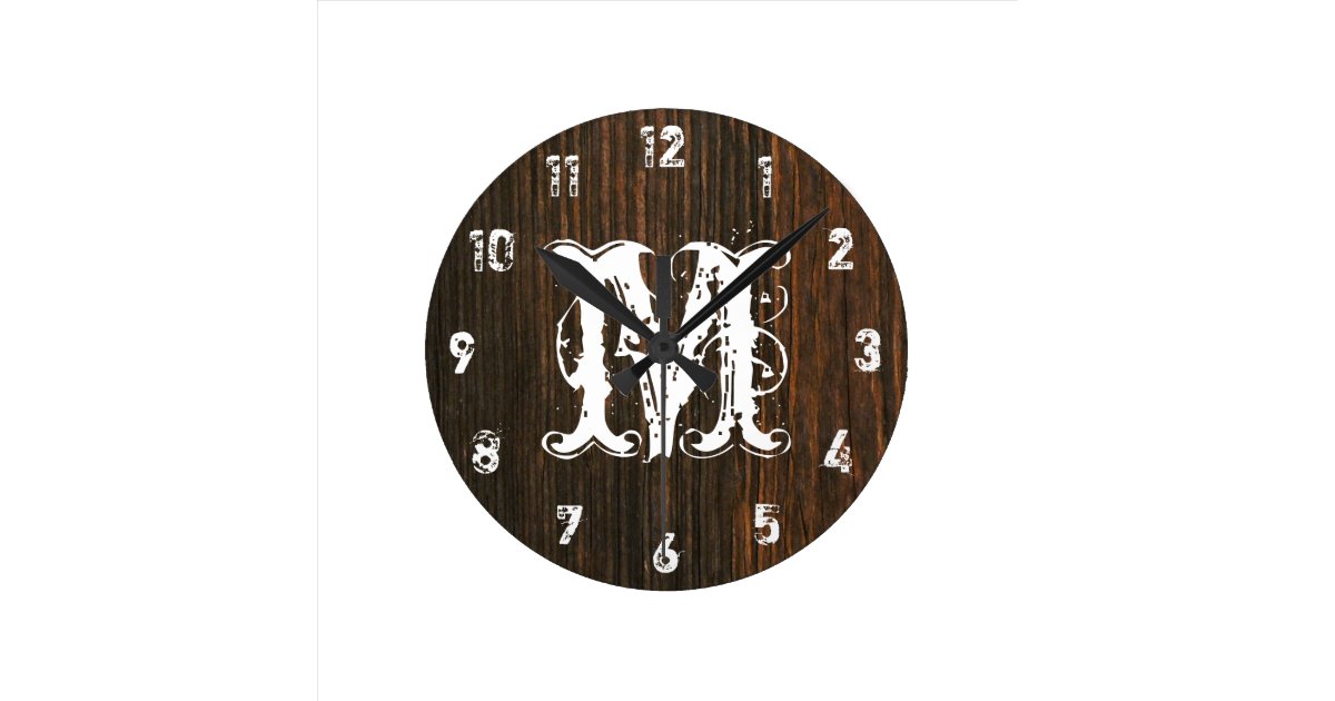 Dark Barn Wood Inspired Monogram Clock | Zazzle.com