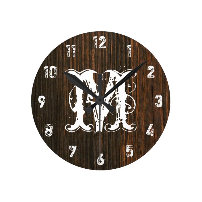 Dark Barn Wood Inspired Monogram Clock | Zazzle.com