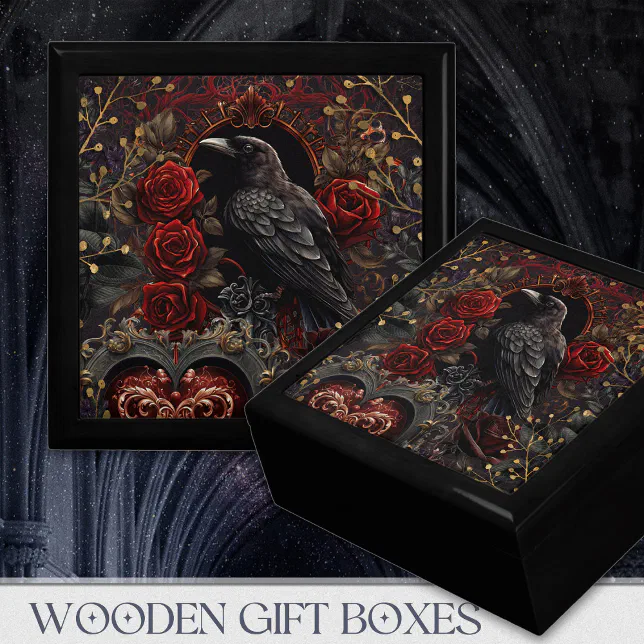 Dark Beauty Goth Red Roses Black Crow Raven Gift Box | Zazzle