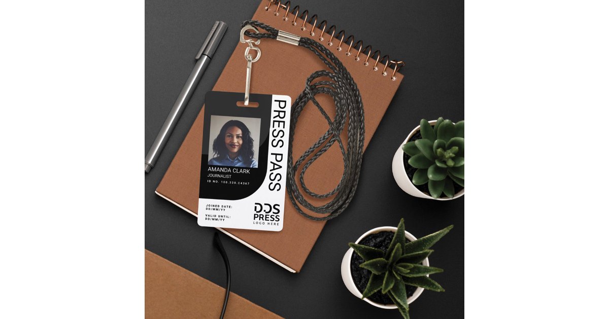 Dark Black Modern & Minimal Press Pass Photo ID Badge | Zazzle
