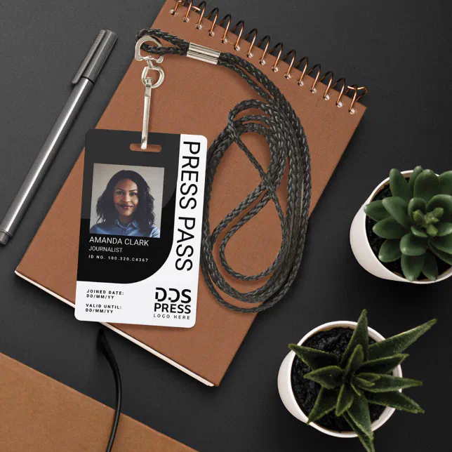 Dark Black Modern & Minimal Press Pass Photo ID Badge | Zazzle