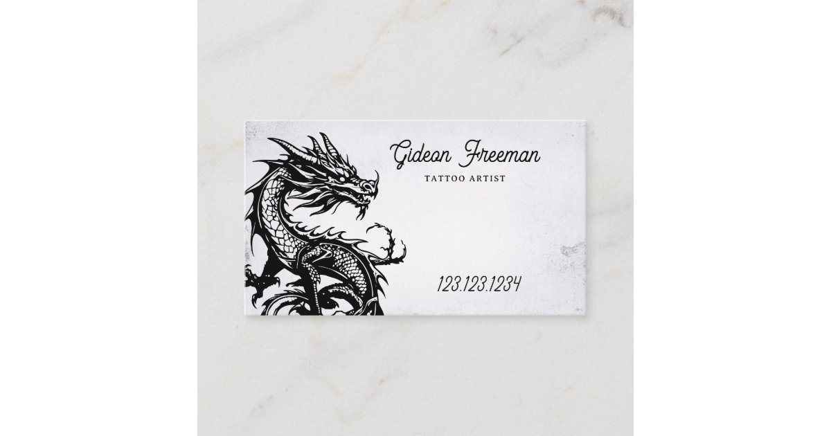 Dark Black & White Dragon Tattoo Shop Business Card | Zazzle