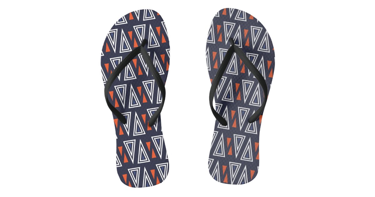 Dark Blue and Red Geometric Triangles Pattern Flip Flops | Zazzle