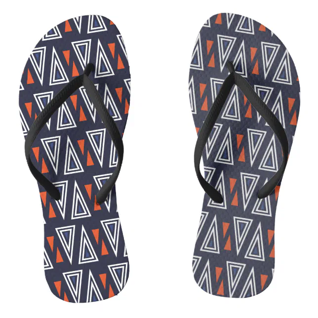 Dark Blue and Red Geometric Triangles Pattern Flip Flops | Zazzle